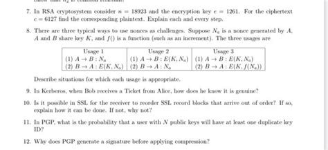 Solved 7 In Rsa Cryptosystem Consider N18923 And The