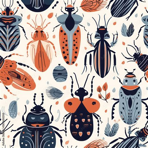 Beetle And Bug Seamless Pattern Various Types Of Ai Generated Insects Stock Illustration