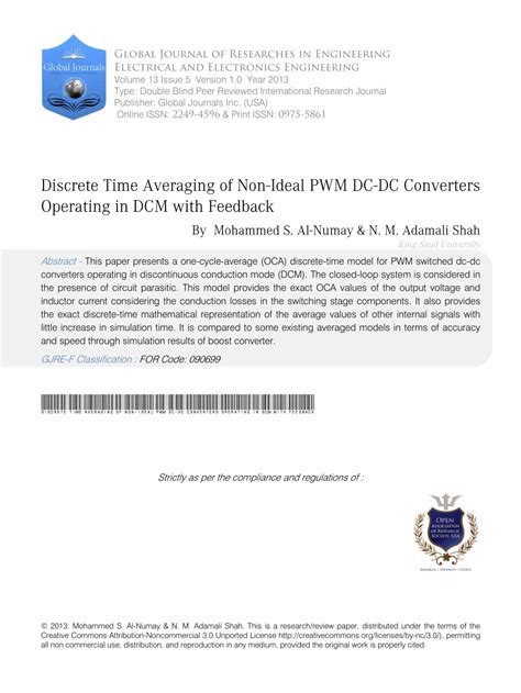 Pdf Discrete Time Averaging Of Non Ideal Pwm Dc Dc Converters Operating In Dcm With Feedback