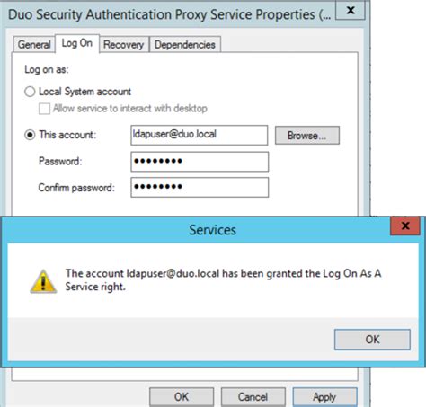 What Is The Least Privileged Duo Authentication Proxy Windows Service Account Configuration