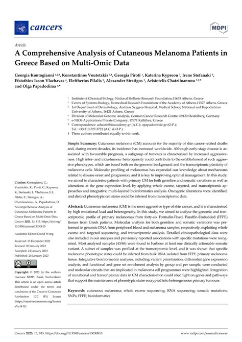 PDF A Comprehensive Analysis Of Cutaneous Melanoma Patients In Greece
