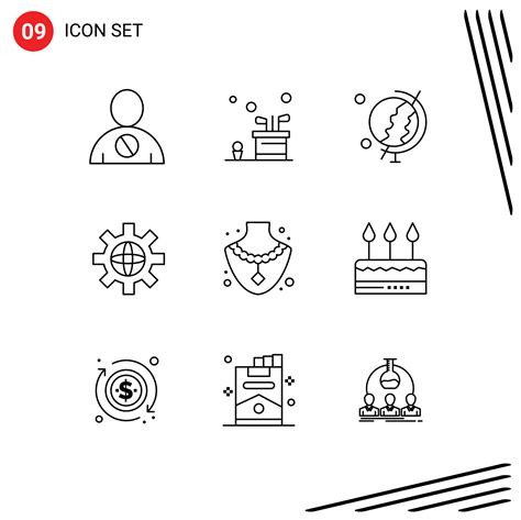 Set Of 9 Modern Ui Icons Symbols Signs For Diamond Setting Game Globe Globe Editable Vector