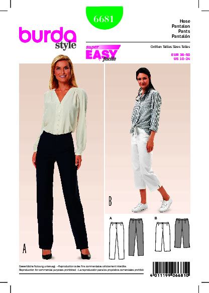 Burda B6681 Womens Trousers Sewing Pattern Burda Sewing Pattern 6681