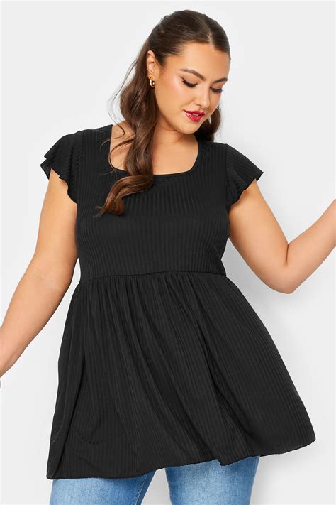 Limited Collection Plus Size Black Ribbed Peplum Top Yours Clothing