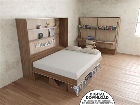 Diy Murphy Bed Plan With Desk And Shelves Plan To Build A Murphy Bed Pdf Printable Guide Diy