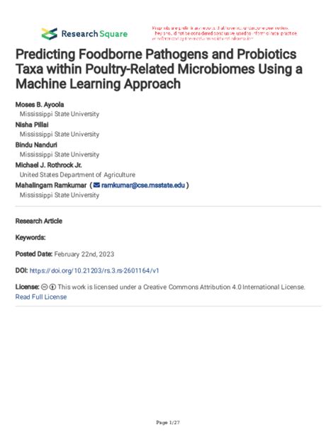 Pdf Predicting Foodborne Pathogens And Probiotics Taxa Within Poultry