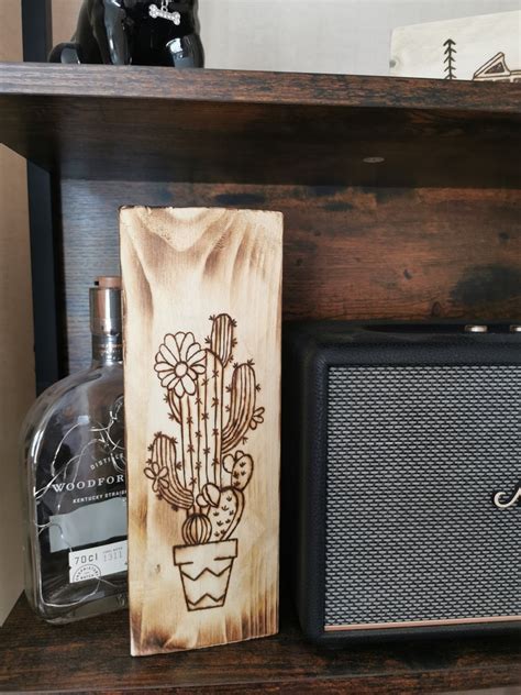 Handmade T Pyrography Wall Art Cactus Art Flowers Handmade Wall