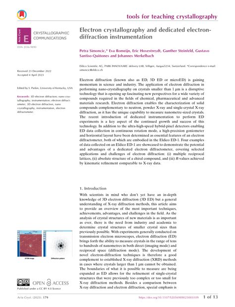 Pdf Electron Crystallography And Dedicated Electron Diffraction Instrumentation