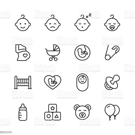 베이비 라인 아이콘입니다 편집 가능한 스트로크입니다 픽셀 완벽한 모바일 및 웹용 아기 유모차 임신 우유 출산 젖꼭지 육아와 같은