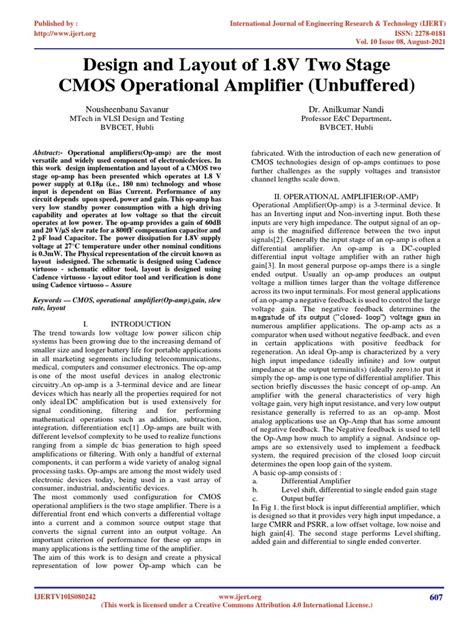 Design And Layout Of 1 8v Two Stage Cmos Operational Amplifier Unbuffered Pdf Operational