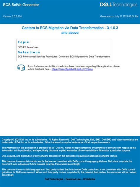 Ecs Ecs Ps Procedures Centera To Ecs Migration Via Data Transformation 3103 And Above Pdf