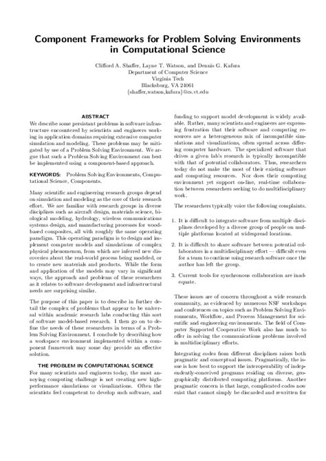 Pdf Component Frameworks For Problem Solving Environments In