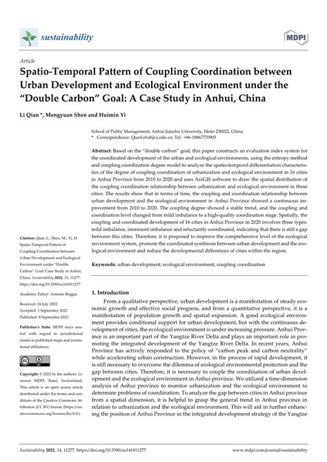 Pdf Spatio Temporal Pattern Of Coupling Coordination Between Urban Development And Ecological