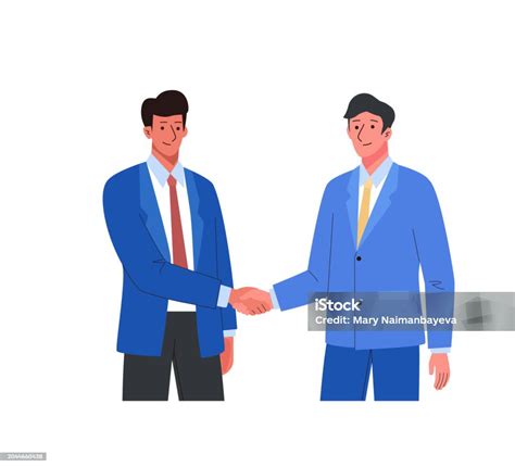 양복을 입은 두 명의 남성 캐릭터가 악수하고 있다 계약 체결 파트너십 팀워크의 비즈니스 컨셉 개념에 대한 스톡 벡터 아트 및 기타 이미지 Istock