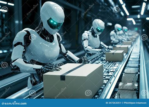 Robotic Innovation Showcased In A Futuristic Assembly Line With Robots