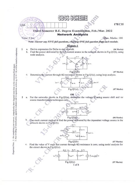 Vtu Question Paper Of 17ec35 Network Analysis Feb 2022 Pdf