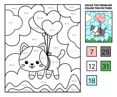 Solve The Problem Color The Picture Flying Kitten Coloring Book