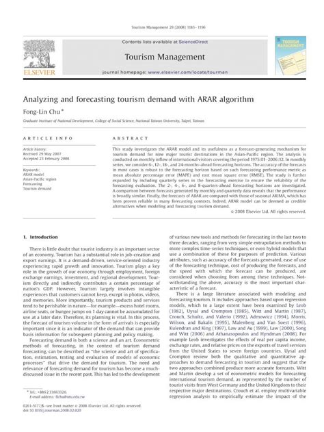 pdf analyzing and forecasting tourism demand with arar algorithm