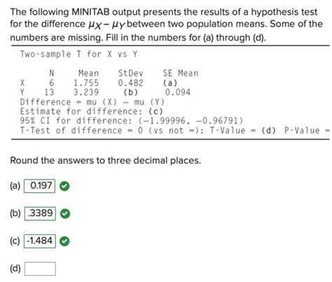 solved the following minitab output presents the results of