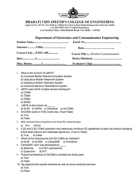 WC Quiz Wireless Communication Department Of Electronics And Communication Engineering