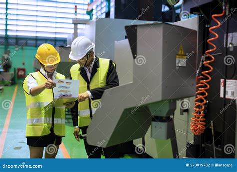 Factory Inspector And Manager Check Microchip Mock Up Model Stock Photo