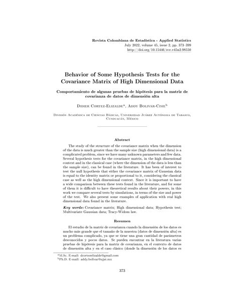 Pdf Behavior Of Some Hypothesis Tests For The Covariance Matrix Of