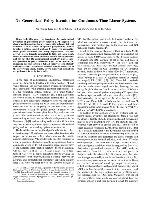 Pdf On Generalized Policy Iteration For Continuous Time Linear Systems