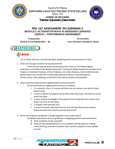 Alternative Ways In Assessing Learning Performance Assessment Northern Iloilo Polytechnic
