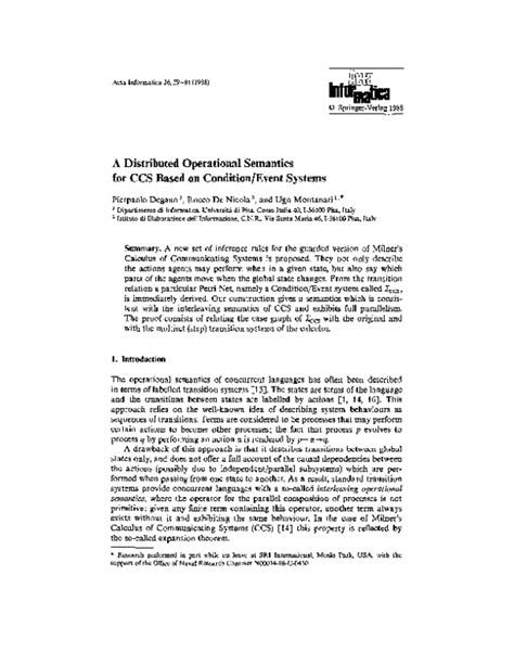 Pdf A Distributed Operational Semantics For Ccs Based On Conditionevent Systems