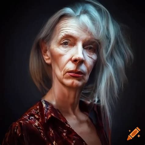 Slim Mature Woman In Blouse Comforting Man In Expressive Art Style On