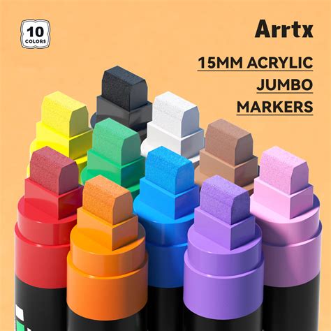 Arrtx 10 Colors Jumbo Acrylic Markers 15mm Broad Tips Arrtxart