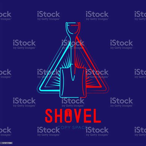 삼각형 프레임 로고 아이콘 개요 스트로크 설정된 대시 라인 디자인 그림 어두운 파란색 배경에 삽 텍스트와 복사 공간에 고립 된 Radius와 삽 개념에 대한 스톡 벡터 아트