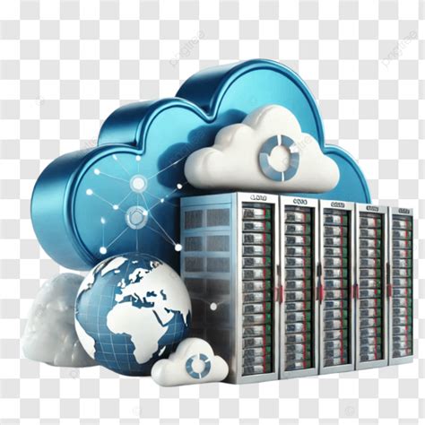 Illustration Of Cloud Computing Concept With Servers Clouds And A Globe