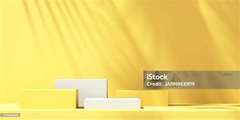 제품 연단 모형 디스플레이 노란색과 흰색 배경에 나무 그림자 여름 배경 3d 렌더링 일러스트레이션 0명에 대한 스톡 사진 및 기타 이미지 Istock