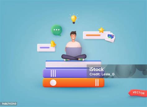 노트북으로 책에 앉아 있는 젊은 여자 온라인 교육 및 학습의 개념 3d 웹 벡터 삽화입니다 3d 안경에 대한 스톡 벡터 아트 및 기타 이미지 Istock