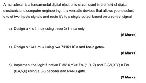 Solved HelpA Multiplexer Is A Fundamental Digital Electronic Chegg