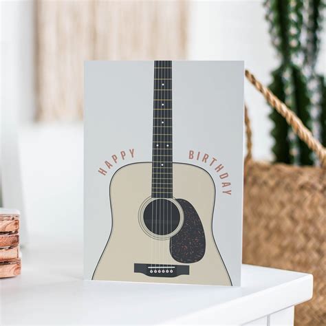 Acoustic Guitar Birthday Card T For Guitarist Retro Instrument Card Guitarist T Happy