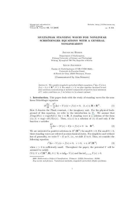 Pdf Multi Peak Standing Waves For Nonlinear Sch Odinger Equations