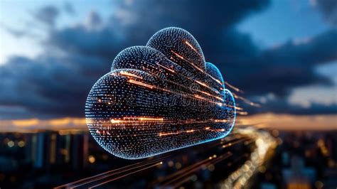 Digital Cloud Computing Concept With Glowing Data Transfer Streams