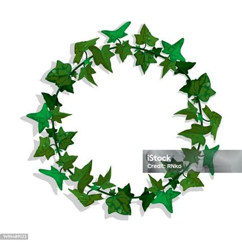 녹색 잎을 가진 담쟁이 덩굴 식물 인사말 카드 장식 초대장을 위한 만화 두꺼운 둥근 테두리 흰색 배경에 분리된 컬러 벡터 아이비에 대한 스톡 벡터 아트 및 기타 이미지