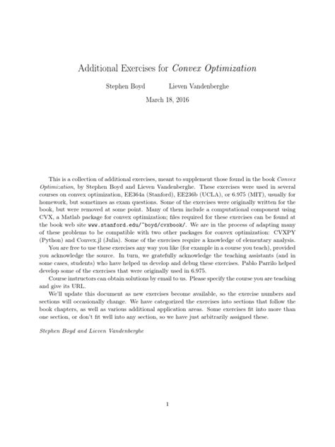 Additional Exercises For Convex Optimization With Solutions Draftnbsped