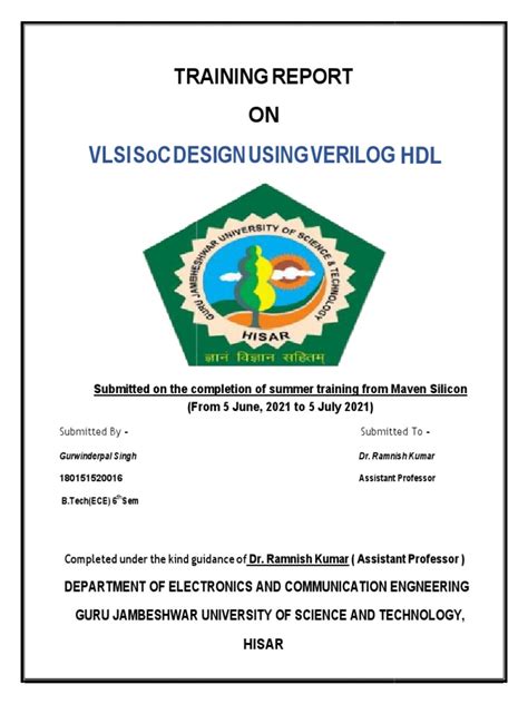 Vlsi Soc Design Using Verilog Hdl Training Report On Pdf System On A Chip Field