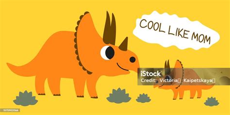 귀여운 만화 공룡 엄마와 아기 공룡 트리케라톱스 어린이 낙서 인쇄 벡터 그림 0명에 대한 스톡 벡터 아트 및 기타 이미지 0명 공룡 귀여운 Istock