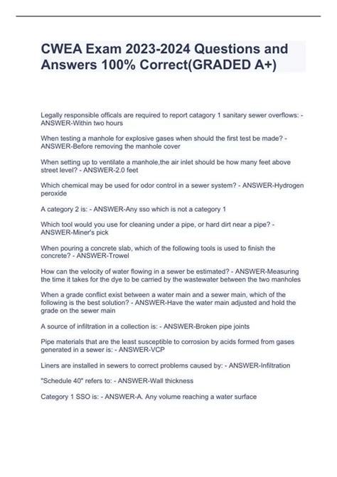 Cwea Exam Questions And Answers 100 Correct Graded A Cwea Stuvia Us