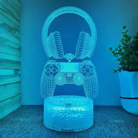 1 יחידה מנורת לילה תלת מימדית ידית אוזניות משחק Usb מנורת Temu