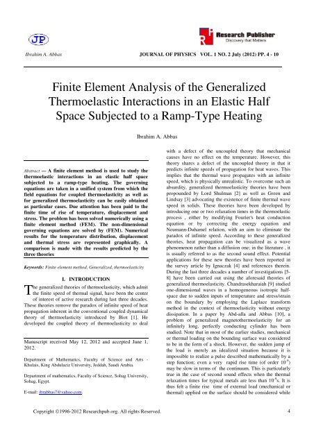 Finite Element Analysis Of The Generalized Thermoelastic