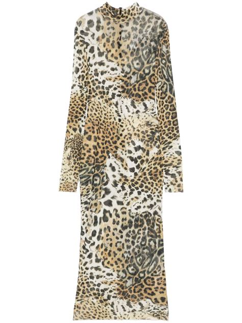 Roberto Cavalli Leopard Print Maxi Dress In 00504 Beige Modesens