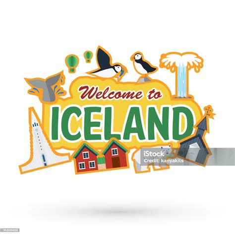 평면 디자인 아이슬란드 랜드마크와 아이콘 벡터 일러스트 레이 션 아이슬란드에 대한 스톡 벡터 아트 및 기타 이미지 아이슬란드 풍경 화산 Istock