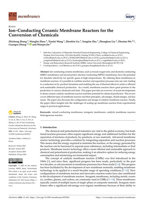Pdf Ion Conducting Ceramic Membrane Reactors For The Conversion Of Chemicals