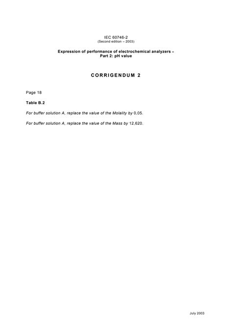 Iec 60746 2 2003 Cor2 2003 Corrigendum 2 Expression Of Performance Of Electrochemical Analyzers